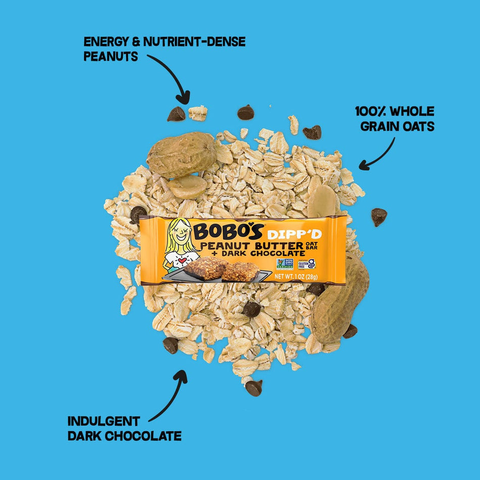 Dipp'd Peanut Butter Oat Bar + Dark Chocolate | Bobo's Baked Goods